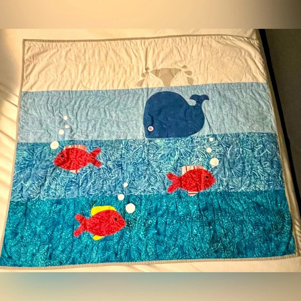 Hand Crafted | Bedding | Handmade Quilt Baby Crib Blanket Appliqu Fish ...